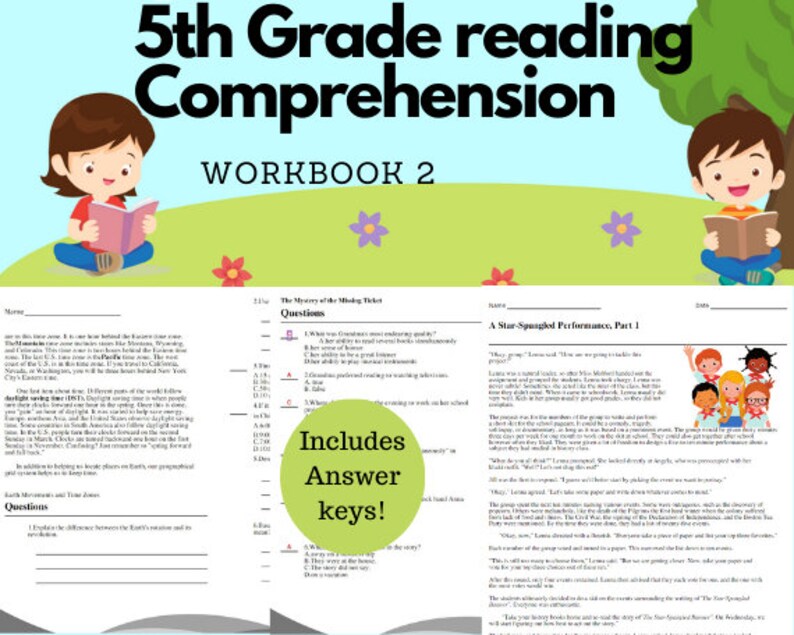 5th Grade Reading Comprehension (workbook 2) Worksheets Short Stories ...