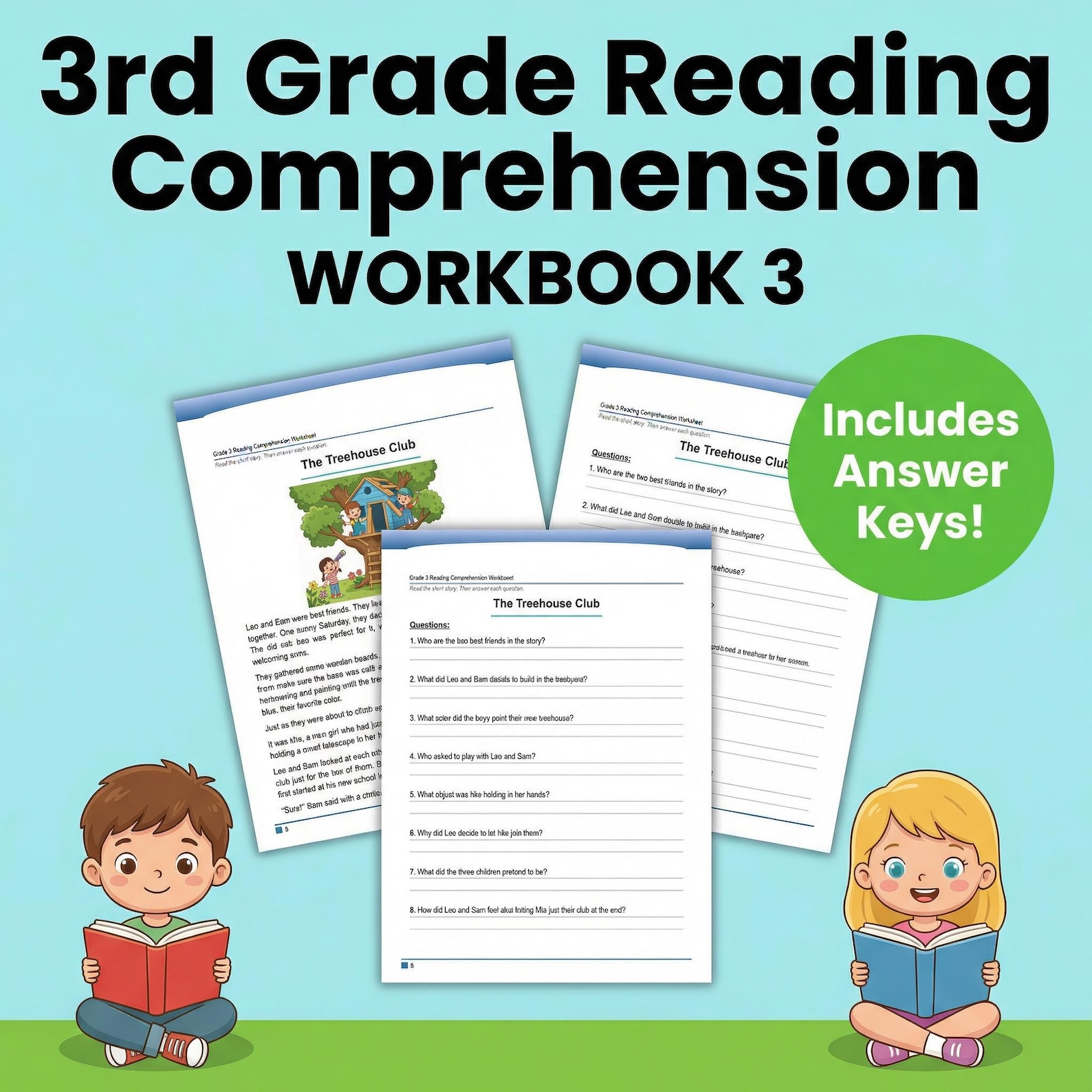 3rd Grade Reading Comprehension Workbook #3: Short Stories & Questions ...