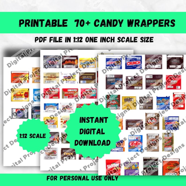 Miniature Doll Candy Bars Printable 1/12 Scale Doll Size Holiday ...