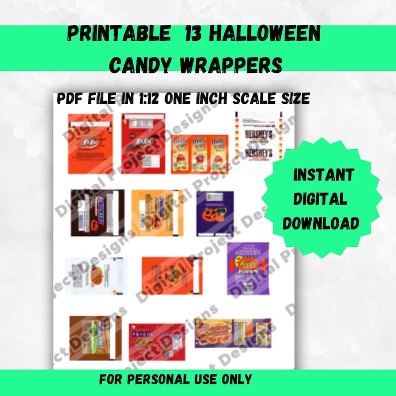 Miniature Halloween Candy Bars Printable Digital File 1/12 Scale Doll ...