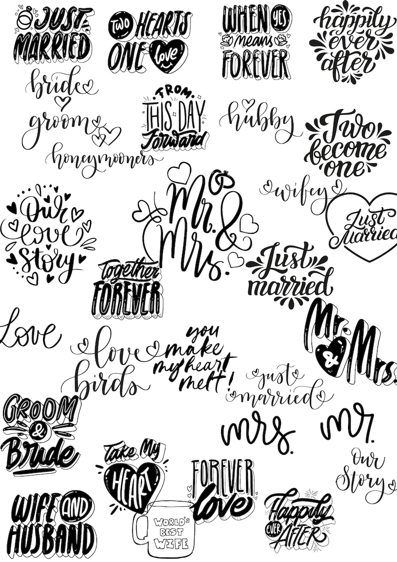 Wedding SVG/ 32 Wedding Fonts/ Wedding Font Bundle/ Wedding Quotes ...