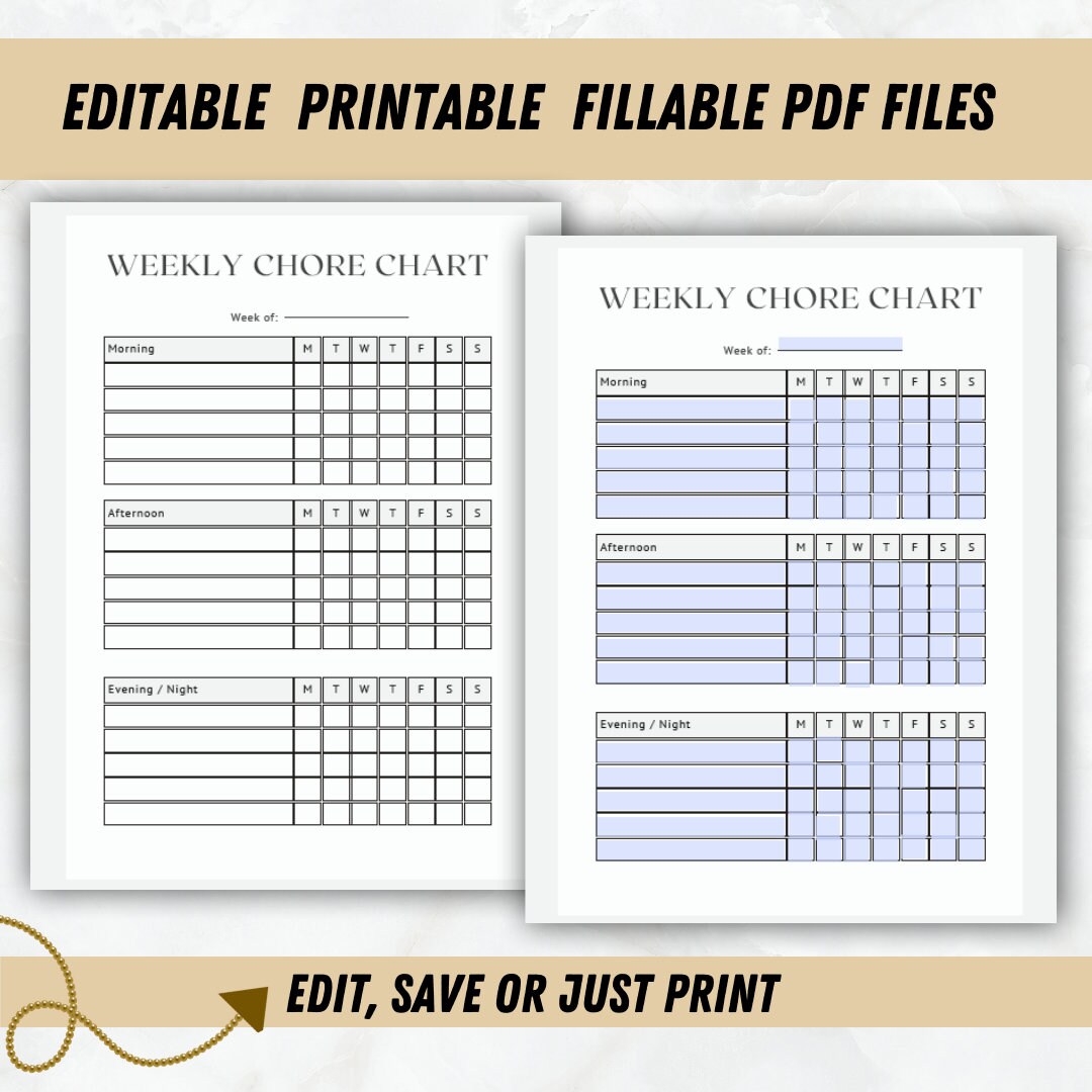 Chore List Chore Checklist Weekly Chore Chart Editable Chore Chart ...