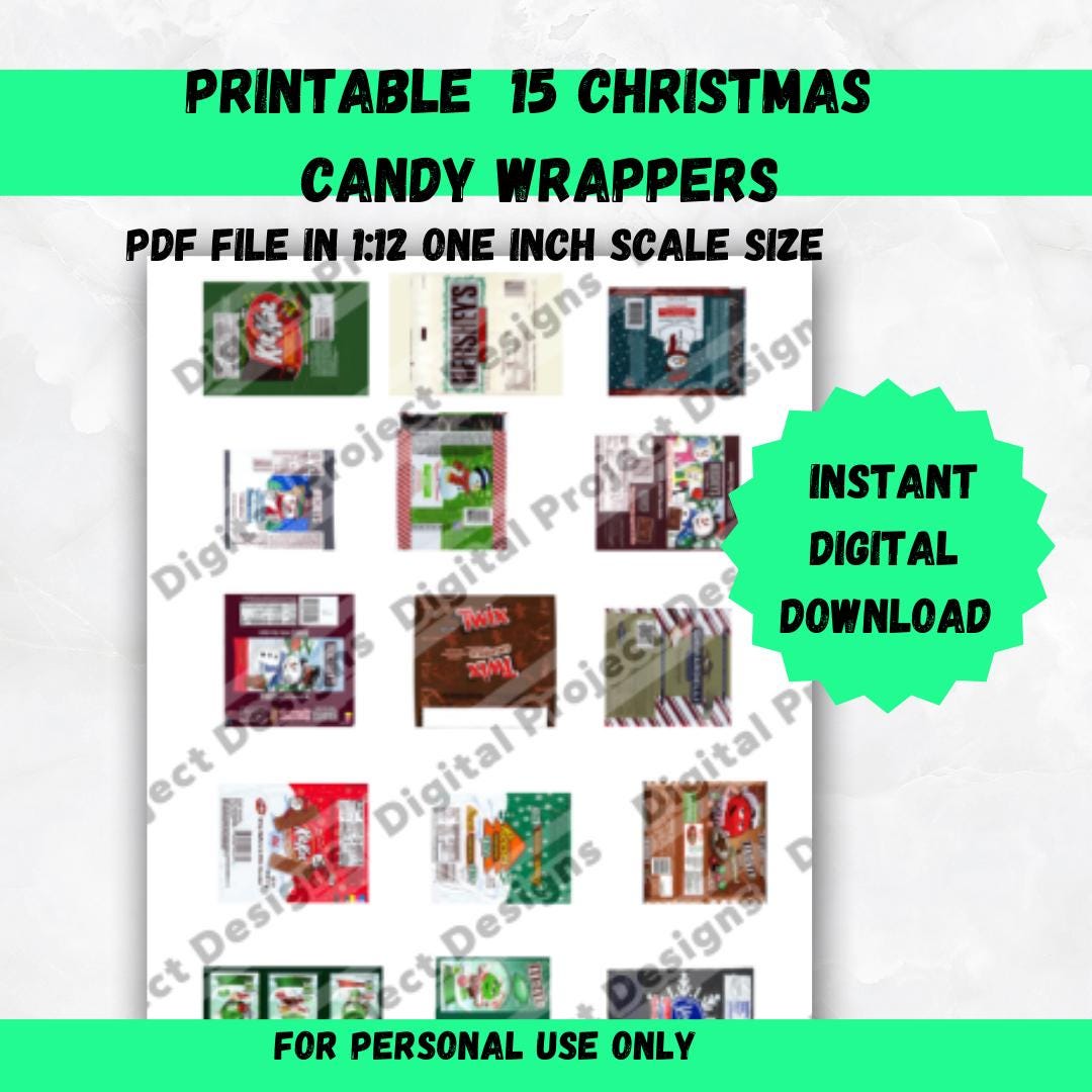 Miniature Christmas Candy Bars Printable Digital File 1/12 Scale Doll ...