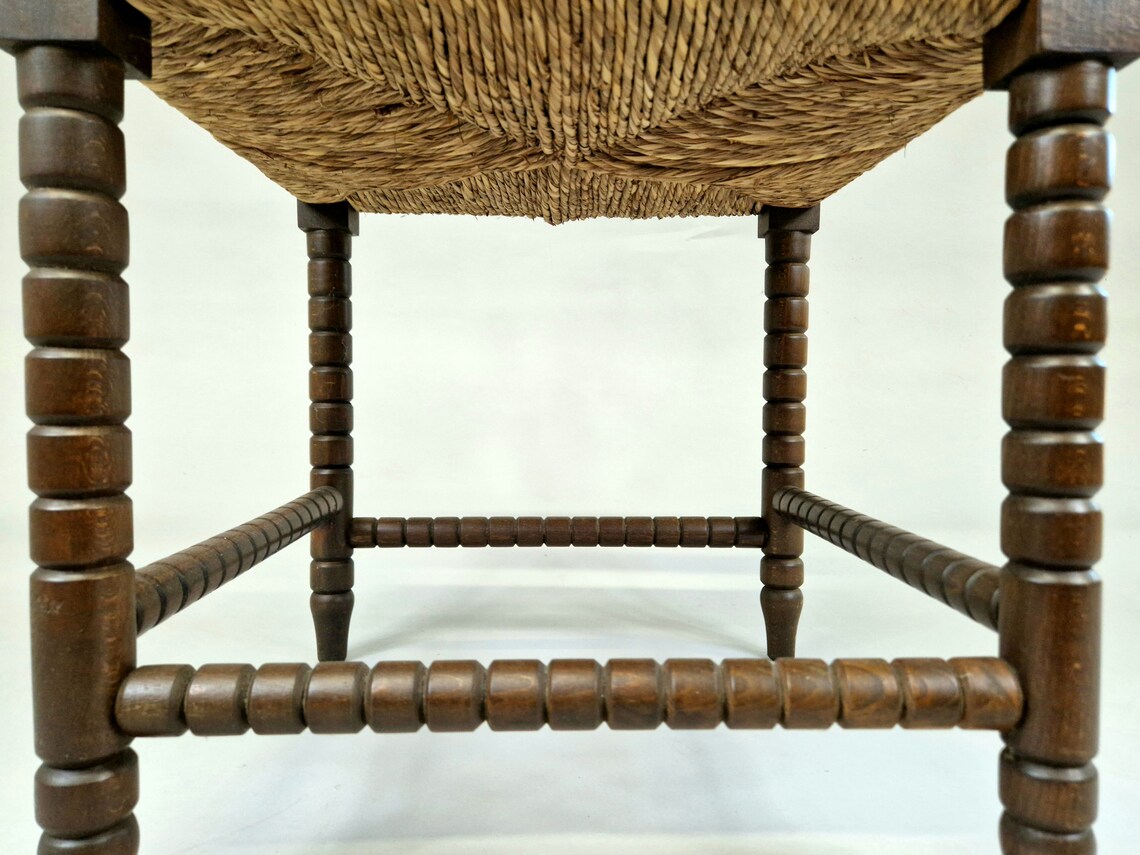 Antique English Bobbin Corner Chair, Bobbin Chair, Rush Seat Chair ...