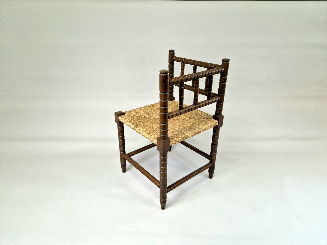 Antique English Bobbin Corner Chair, Bobbin Chair, Rush Seat Chair ...