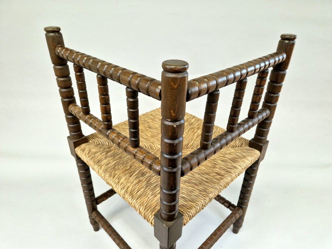 Antique English Bobbin Corner Chair, Bobbin Chair, Rush Seat Chair ...