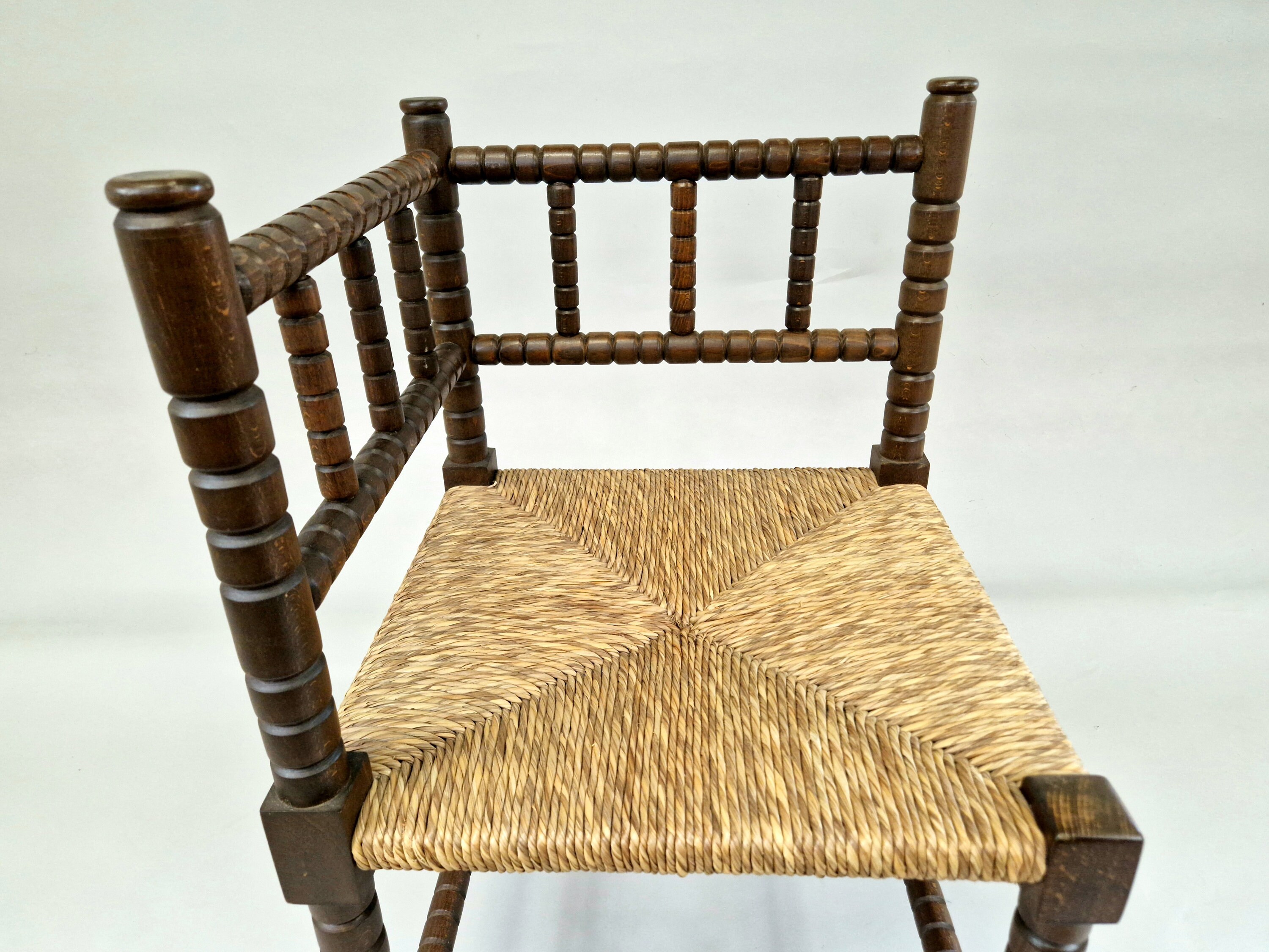 Antique English Bobbin Corner Chair, Bobbin Chair, Rush Seat Chair ...