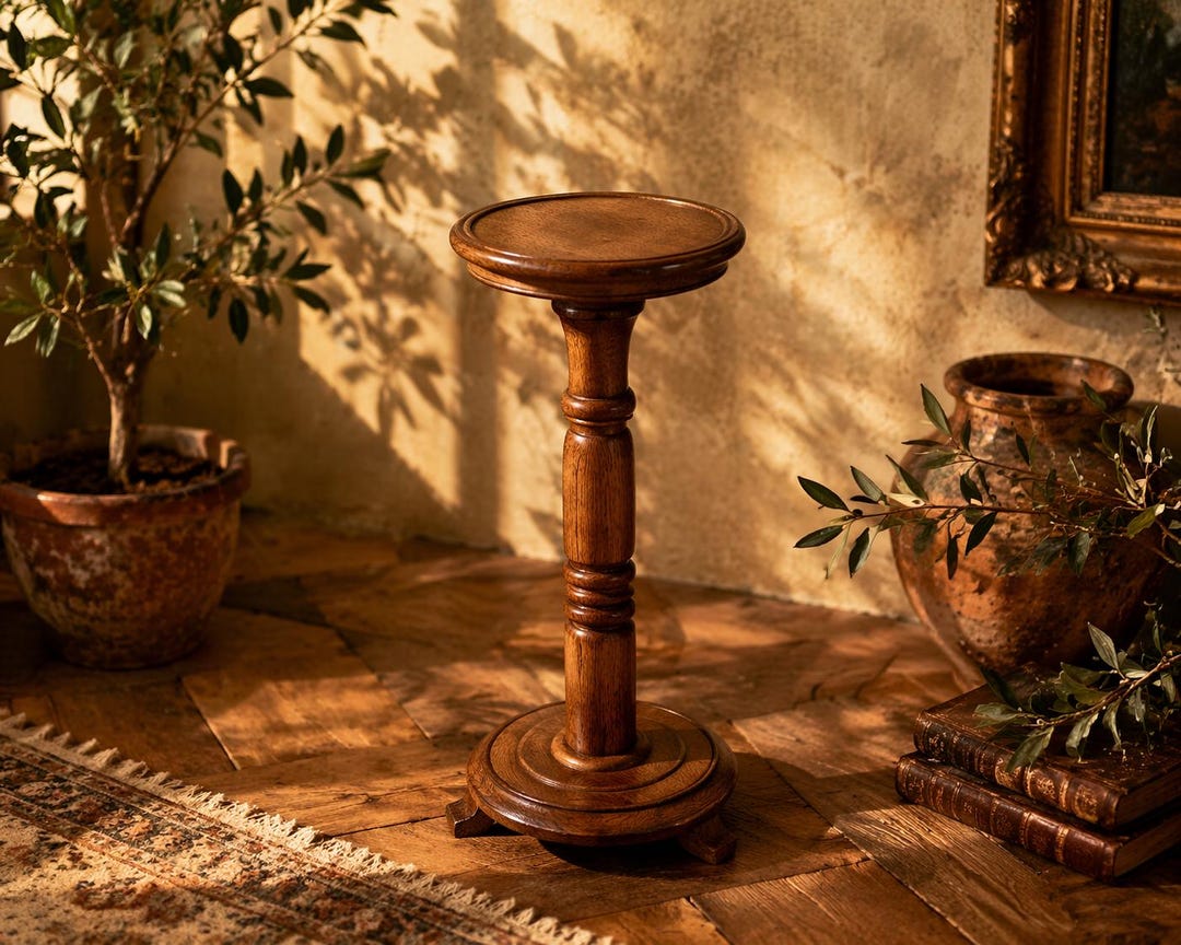 Vintage Oak Wood Pedestal - Antique Plant Stand - Wooden Column for ...