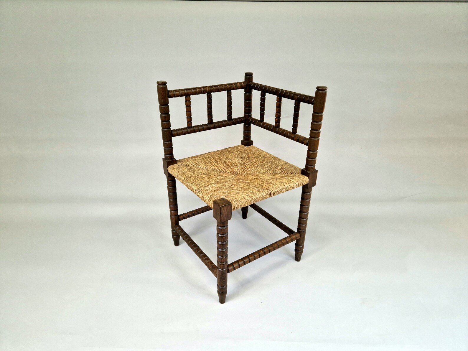 Antique English Bobbin Corner Chair, Bobbin Chair, Rush Seat Chair ...