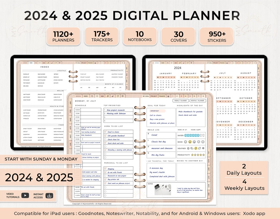 2024 2025 Digital Planner, Goodnotes Planner, iPad Planner, Hyperlinked ...