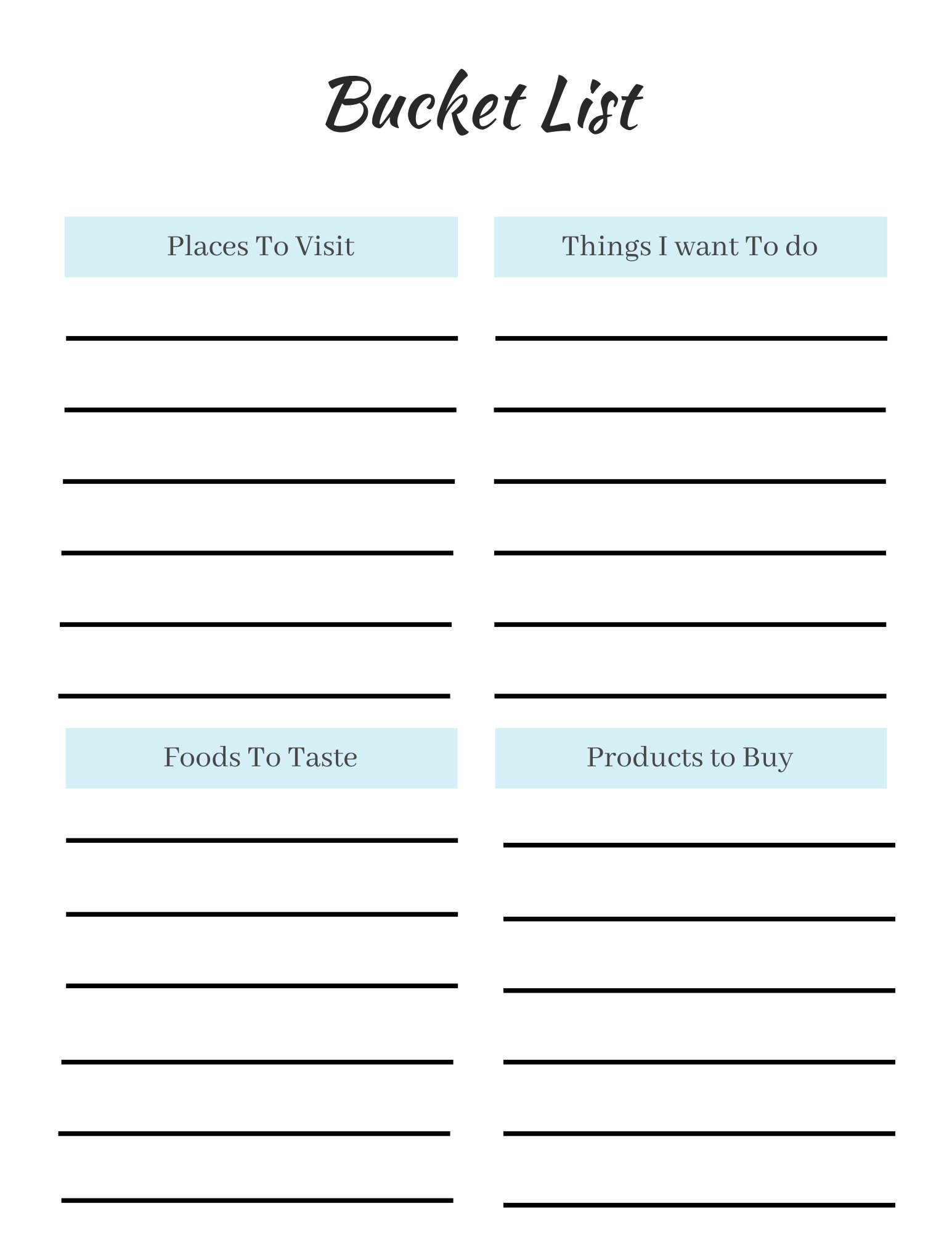 Printable Bucket List - Etsy