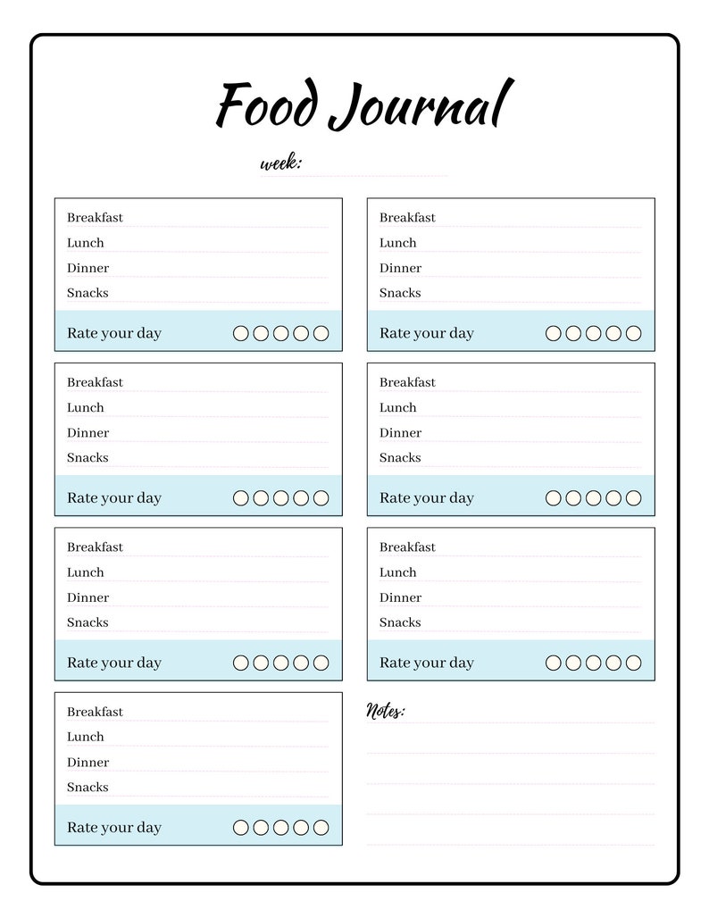 Printable Food Journal - Etsy
