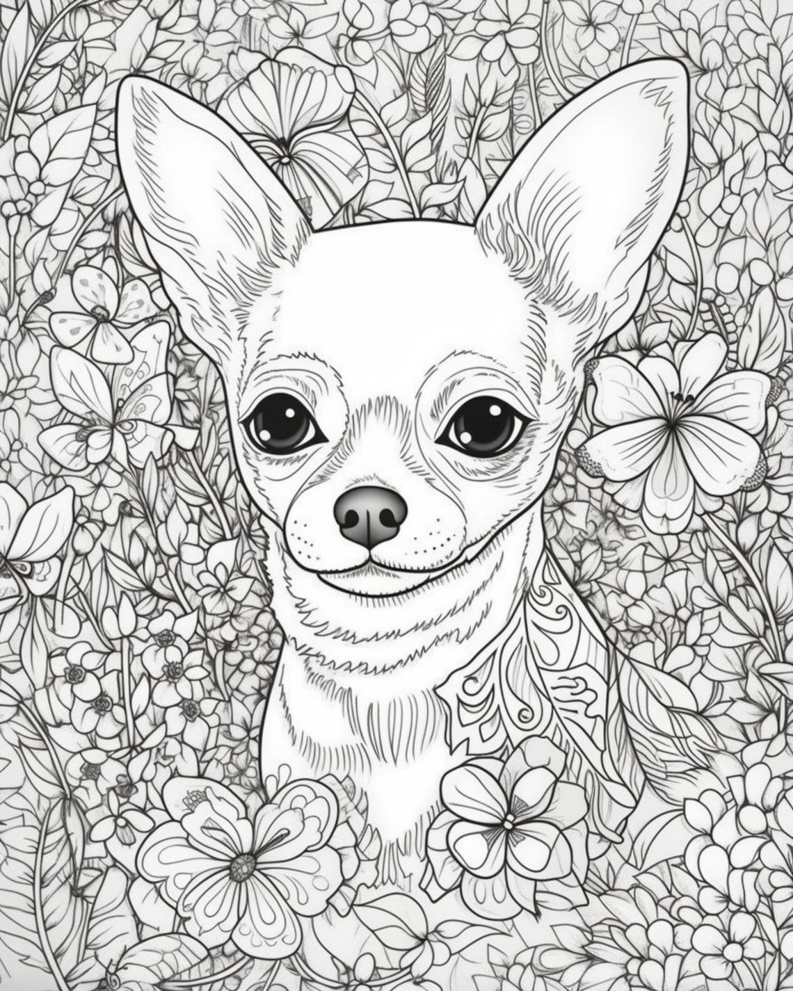 Chihuahua Coloring Pages 25 Cute Chihuahua in Flowers Coloring Pages - Etsy