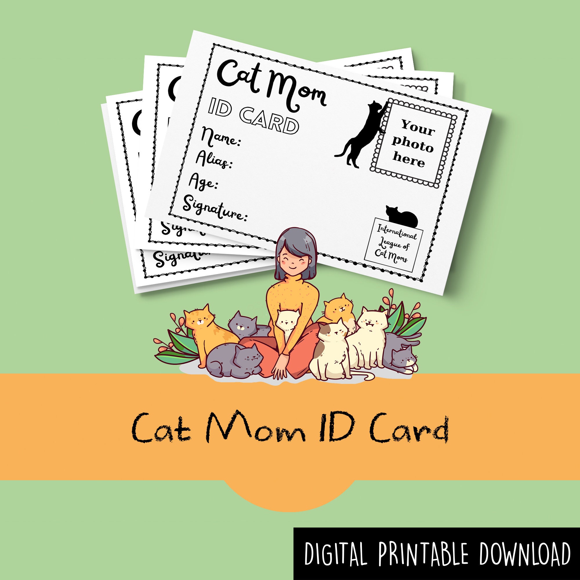 Printable Cat Mom ID Card - Etsy