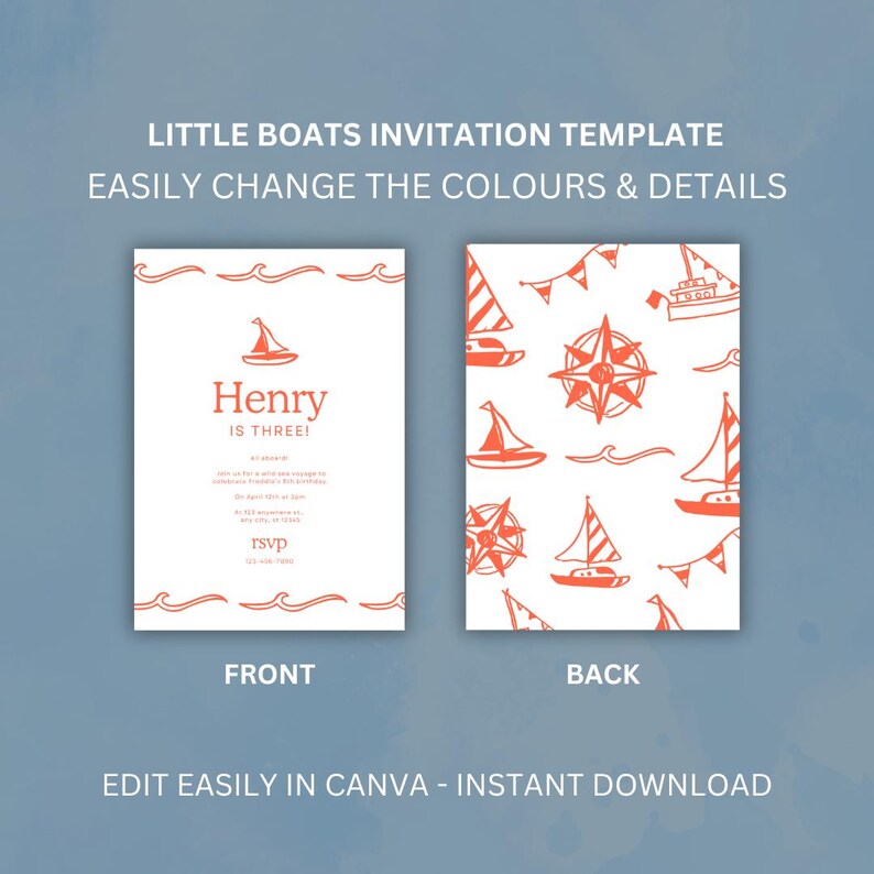 Little Boats Birthday Party Invitation – Editable Canva Template - Etsy