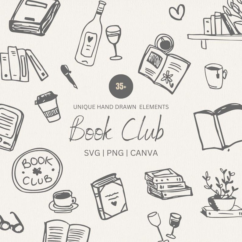 Hand Drawn Book Club Illustrations - 39 Book Icons, Book Club Clipart ...