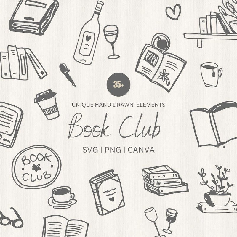 Hand Drawn Book Club - Etsy