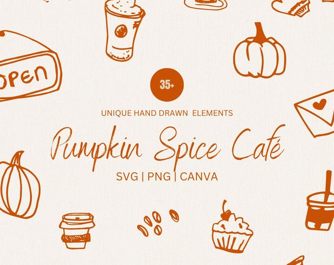 Hand Drawn Pumpkin Spice Cafe Icon Bundle, Sketch Style Cafe ...