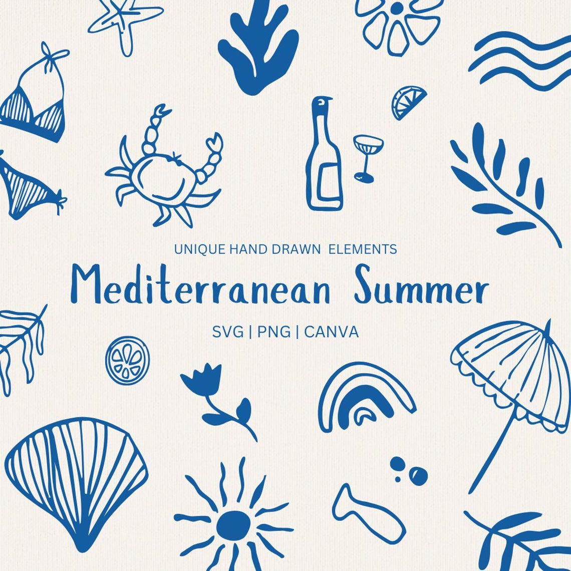 88 Hand-drawn Mediterranean Summerillustrations, Hand Drawn Costal ...