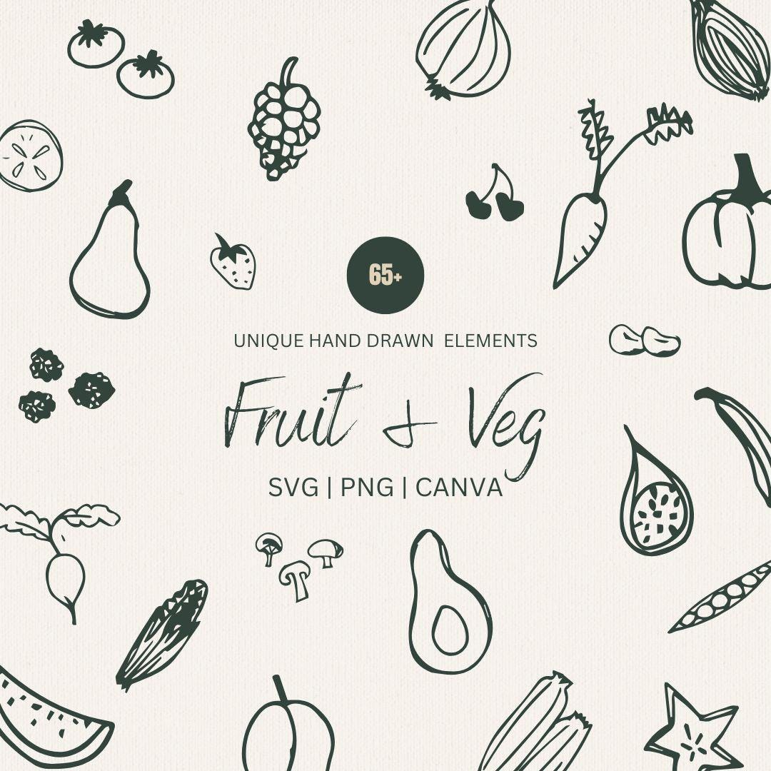 69 Hand-drawn Fruit & Veg Illustrations, Hand Drawn Food Icons, Sketchy ...