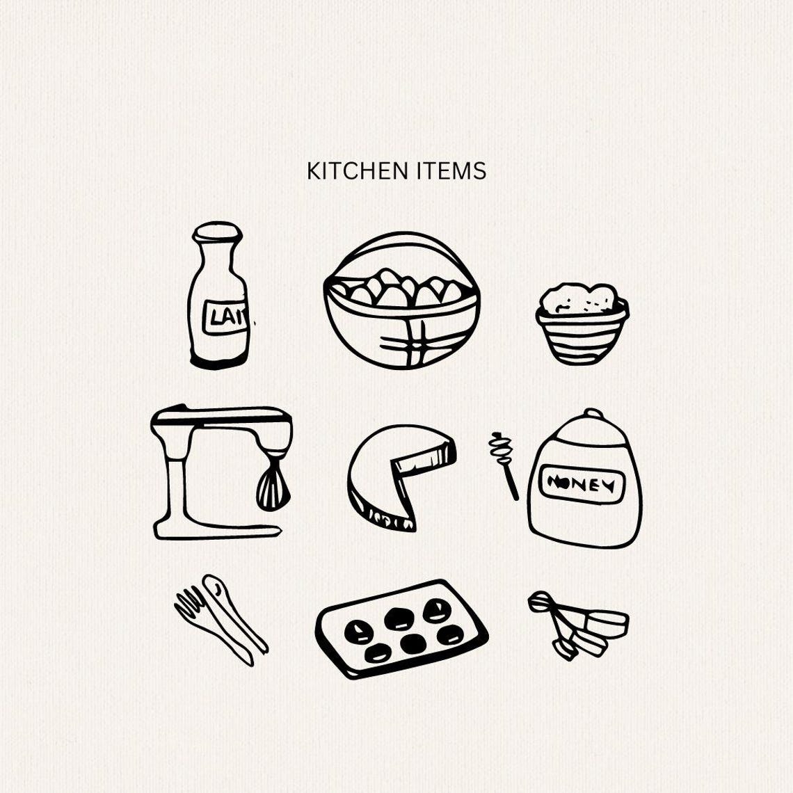 Hand Drawn Farm Kitchen Icon Bundle, Sketch Style Menu Illustrations ...