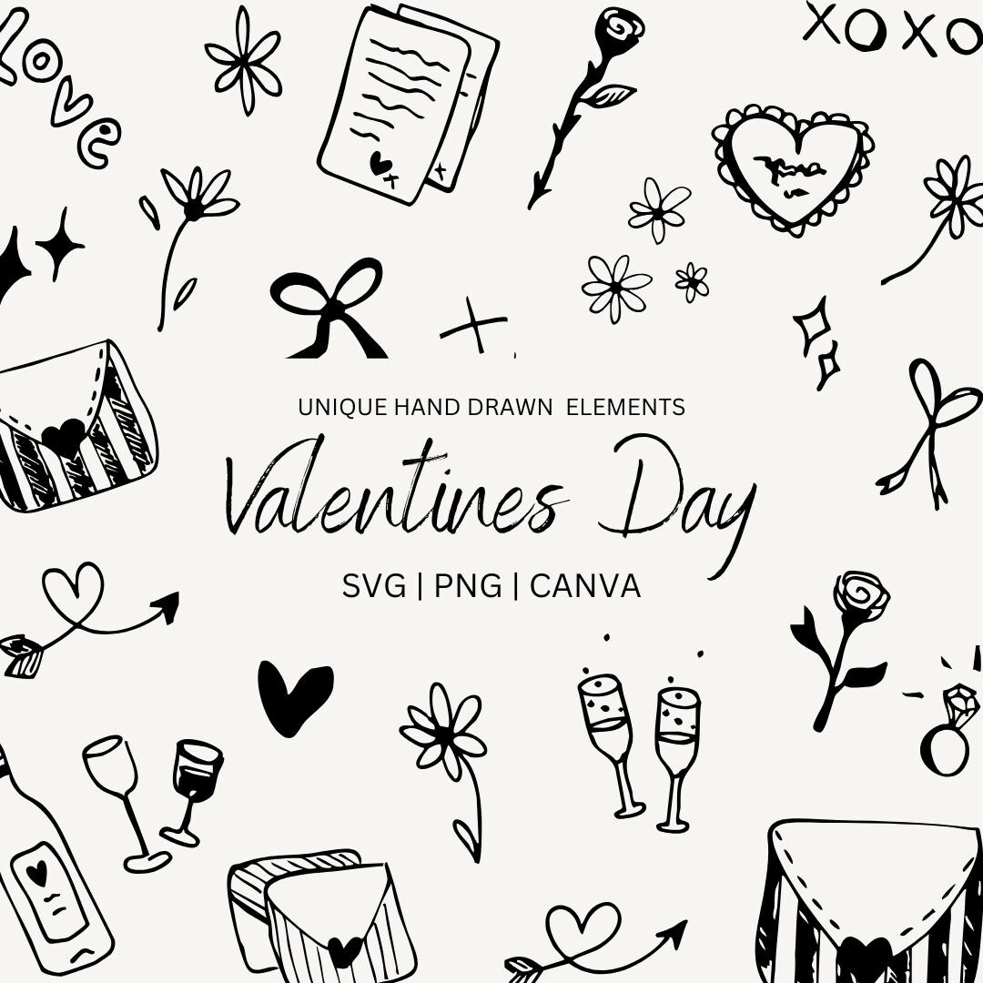 Hand Drawn Valentines Day Icon Collection, Sketchy Love Clipart PNG ...