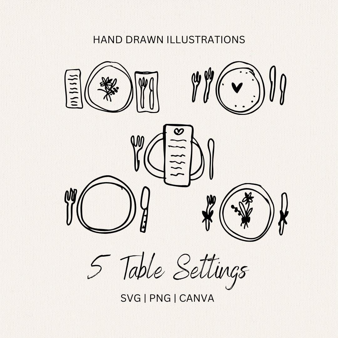 Hand Drawn Dinner Setting Illustration, Table Setting Wedding ...