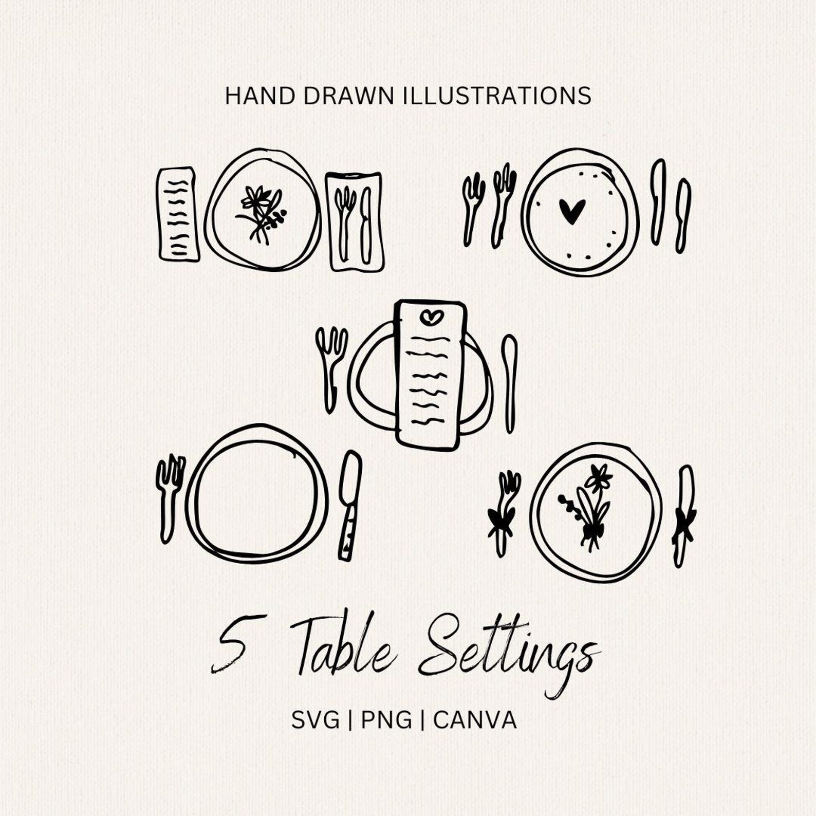 Hand Drawn Dinner Setting Illustration, Table Setting Wedding ...