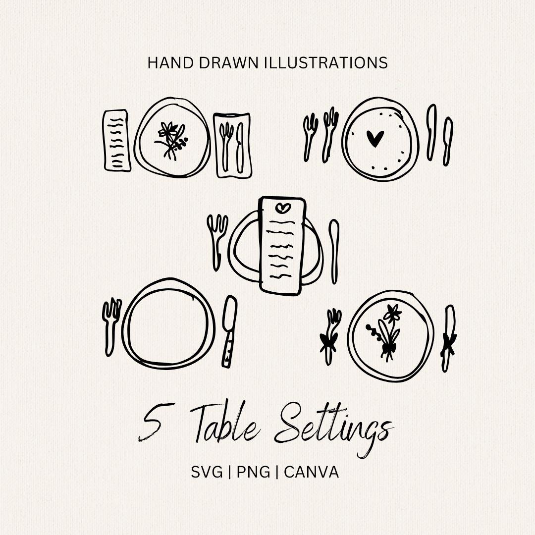 Hand Drawn Dinner Setting Illustration, Table Setting Wedding ...