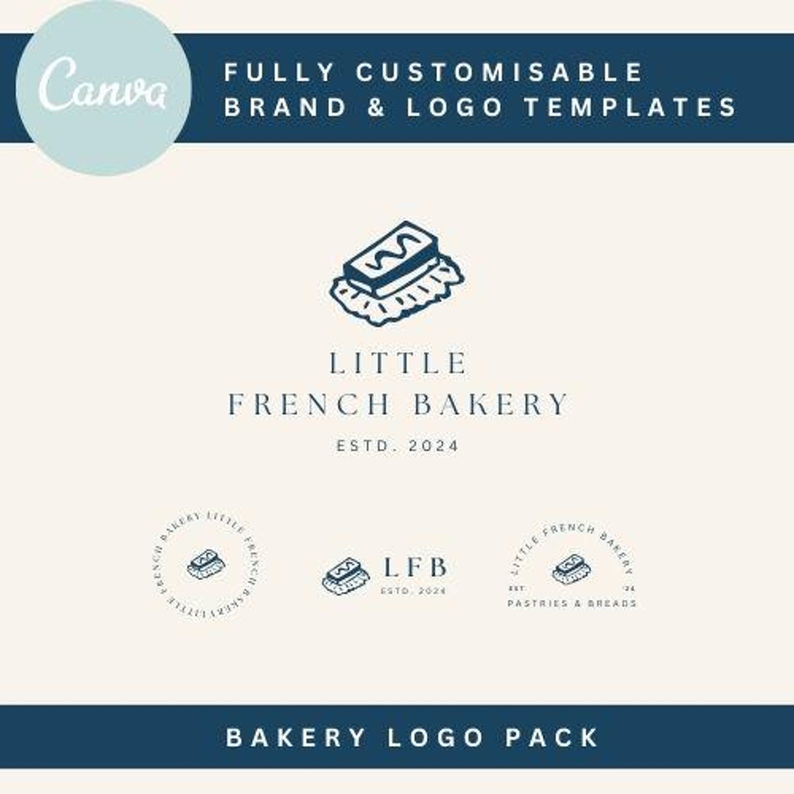 Bakery Logo Template Pack - 6 Customizable Logos, Editable in Canva, 8 ...