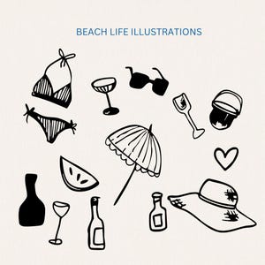 88 Hand-drawn Mediterranean Summerillustrations, Hand Drawn Costal ...