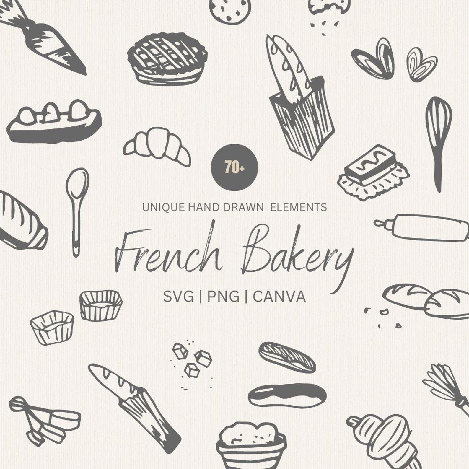 French Bakery Sketchy Illustrations - 70+ Hand-drawn Icons of Bread ...
