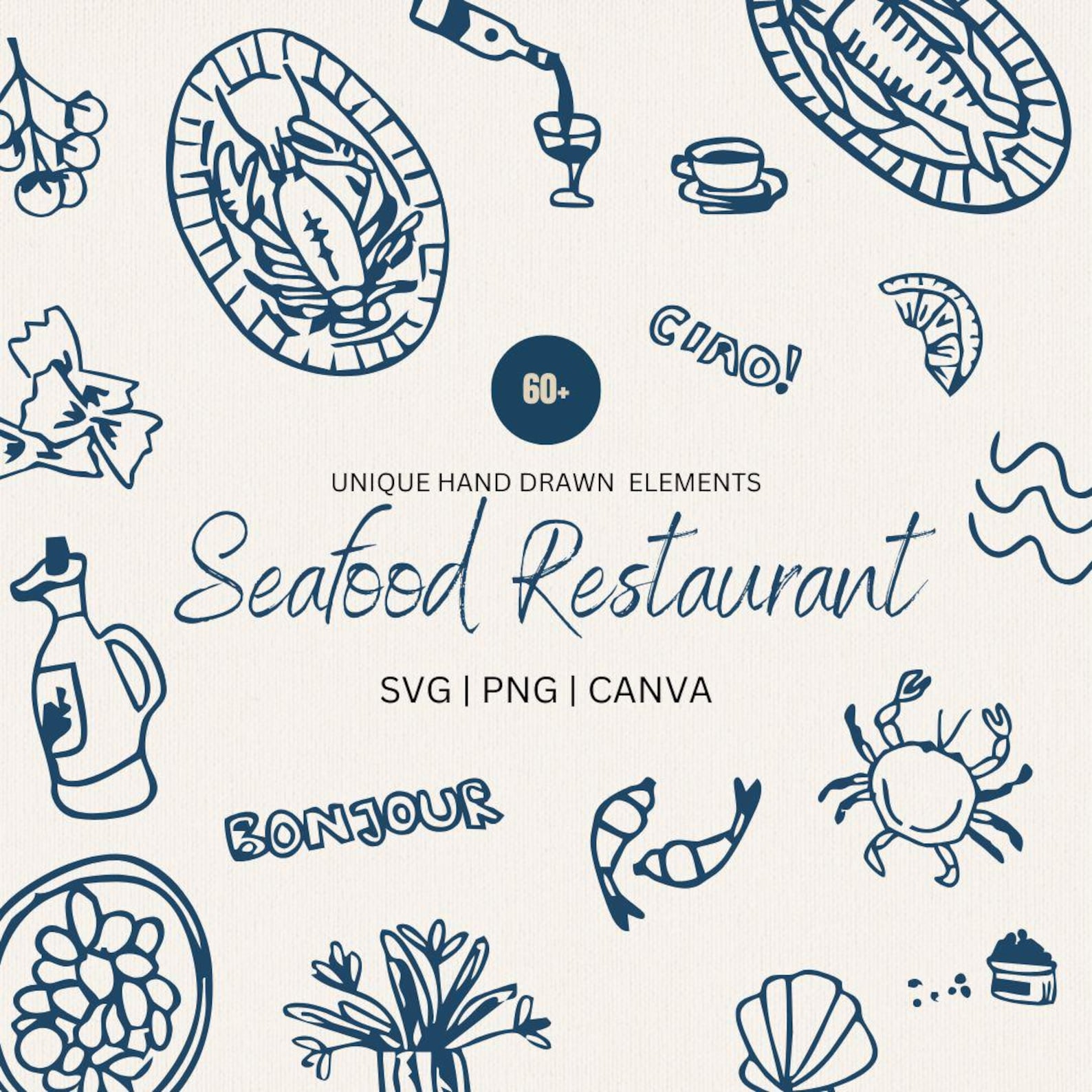 Hand Drawn Seafood Restaurant Icon Bundle, Sketch Style Menu ...