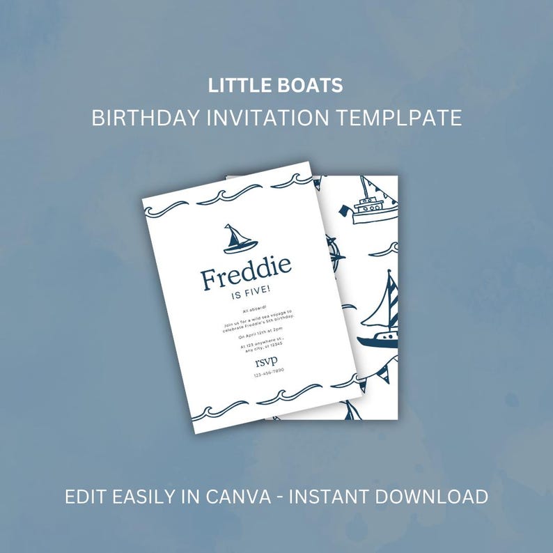 Little Boats Birthday Party Invitation – Editable Canva Template - Etsy