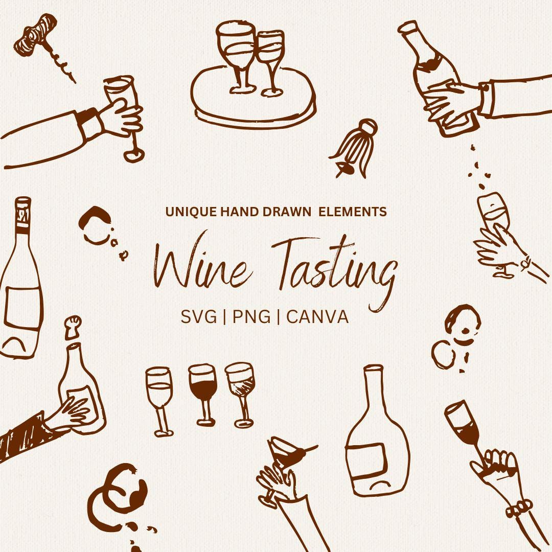 Hand Drawn Wine Tasting Icon Collection, Sketch Wine, Wine Hands ...