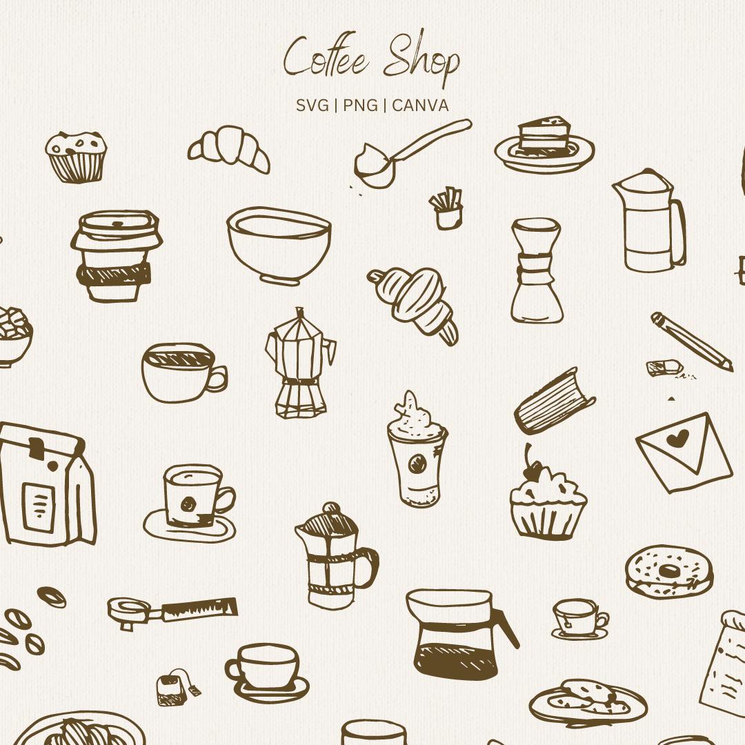 Coffee Shop Illustrations, Hand-drawn Coffee Icons, Coffee Shop Logo ...