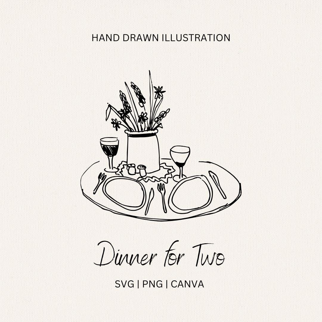 Hand Drawn Dinner for Two Illustration, Wedding Invitation French ...