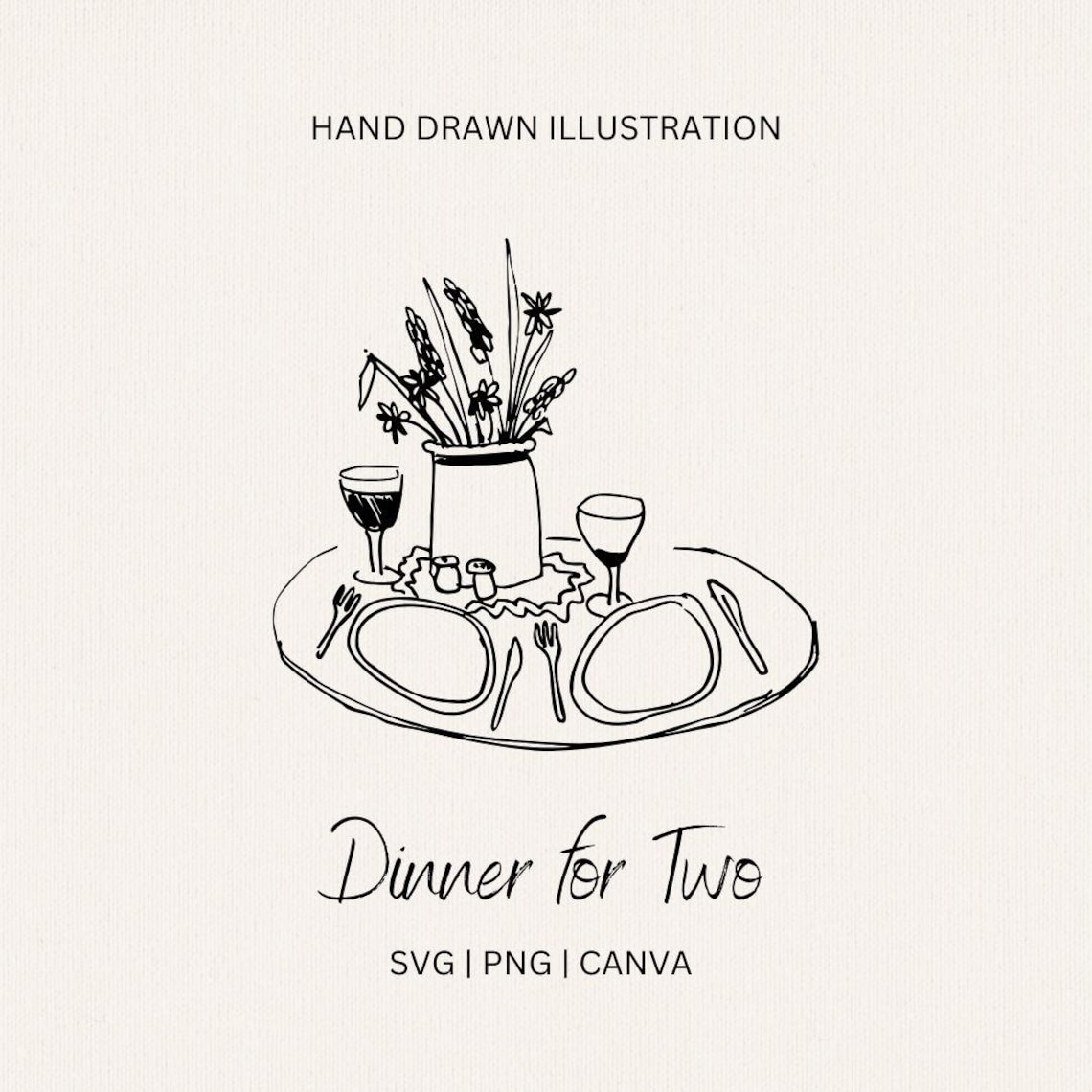 Hand Drawn Dinner for Two Illustration, Wedding Invitation French ...