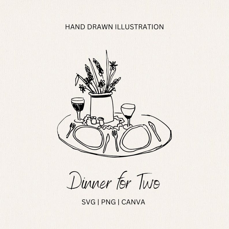 Hand Drawn Dinner for Two Illustration, Wedding Invitation French ...
