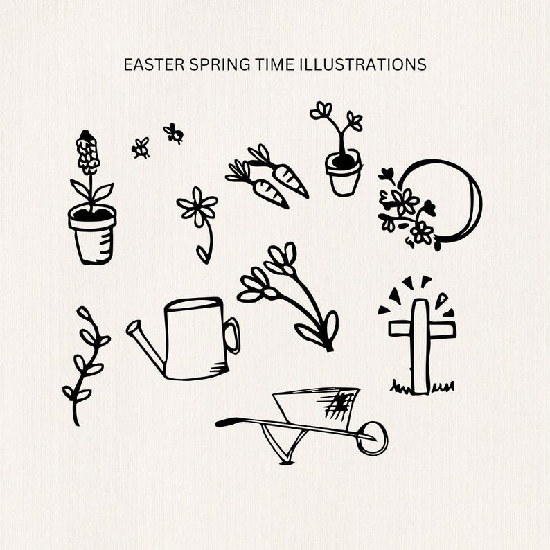 Easter Illustration Bundle – 61 Hand-drawn Spring & Easter Clipart ...