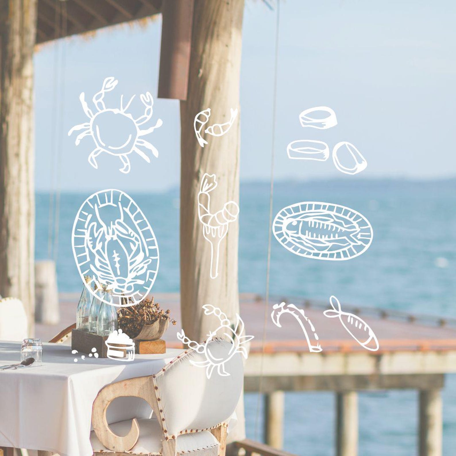 Hand Drawn Seafood Restaurant Icon Bundle, Sketch Style Menu ...