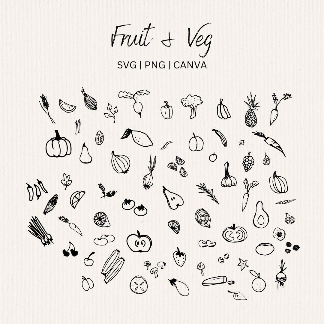 69 Hand-drawn Fruit & Veg Illustrations, Hand Drawn Food Icons, Sketchy ...