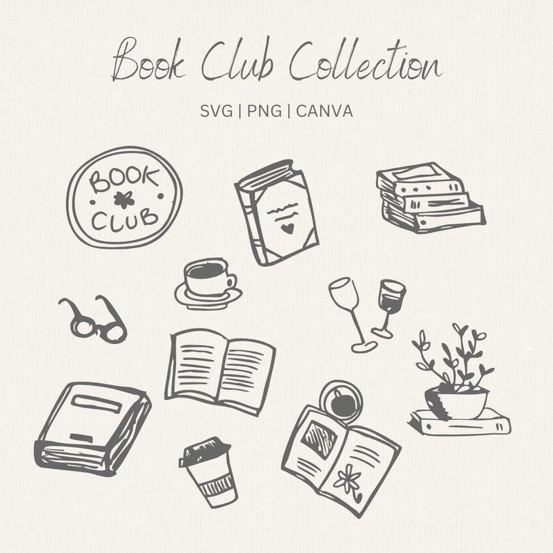 Hand Drawn Book Club Illustrations - 39 Book Icons, Book Club Clipart ...