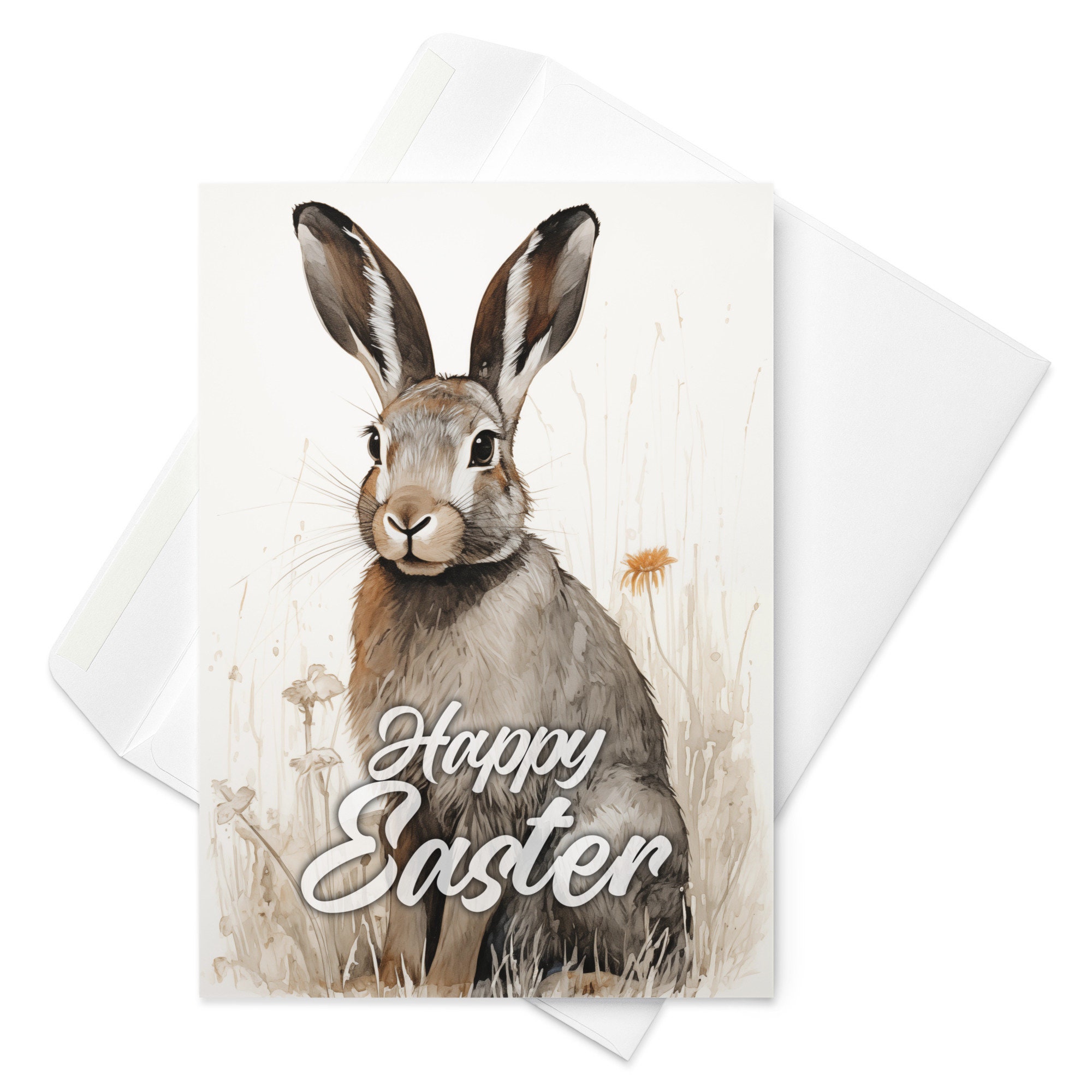 Happy Easter Card: Rabbit in Grass Spring Bunny Design Celebratory ...