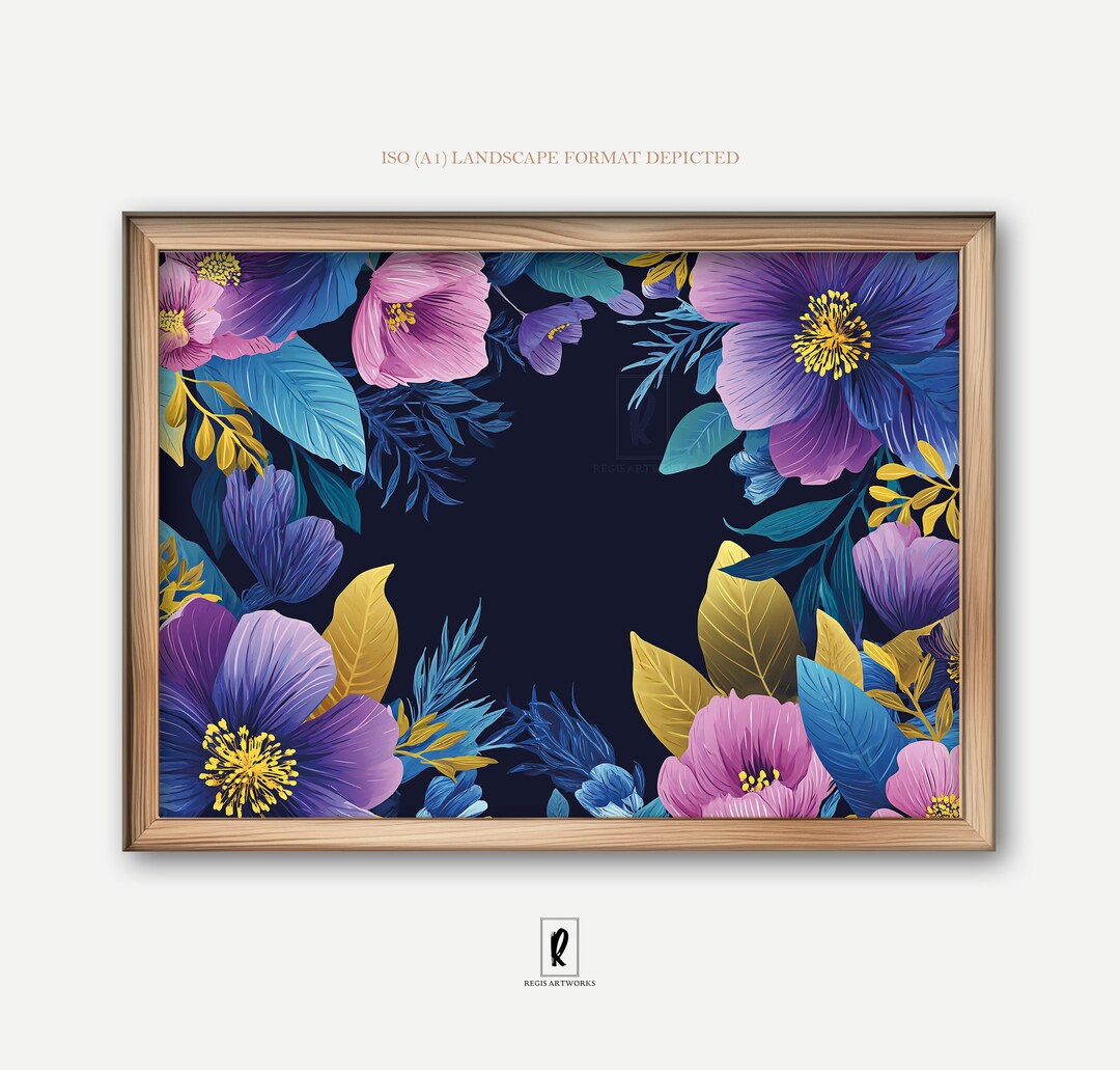 Downloadable Artwork Printable Print Floral Pink Blue Yellow Wall Art ...