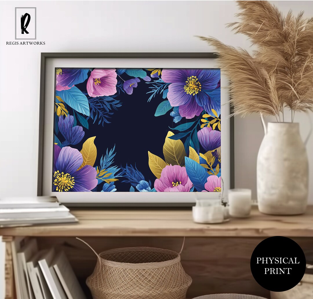 Physical Art Print Floral Blue Yellow Wall Artwork Original Art Quality ...