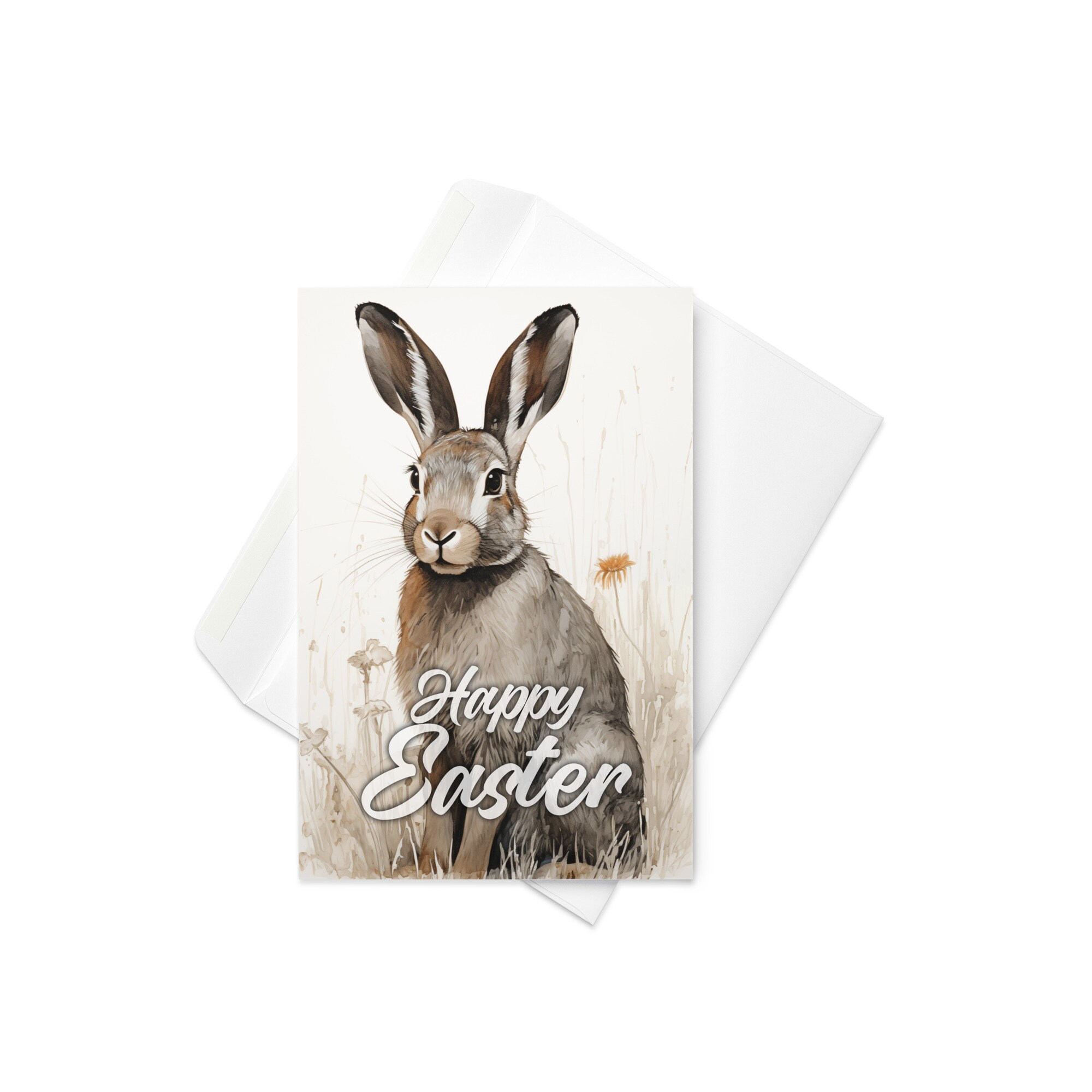 Happy Easter Card: Rabbit in Grass Spring Bunny Design Celebratory ...