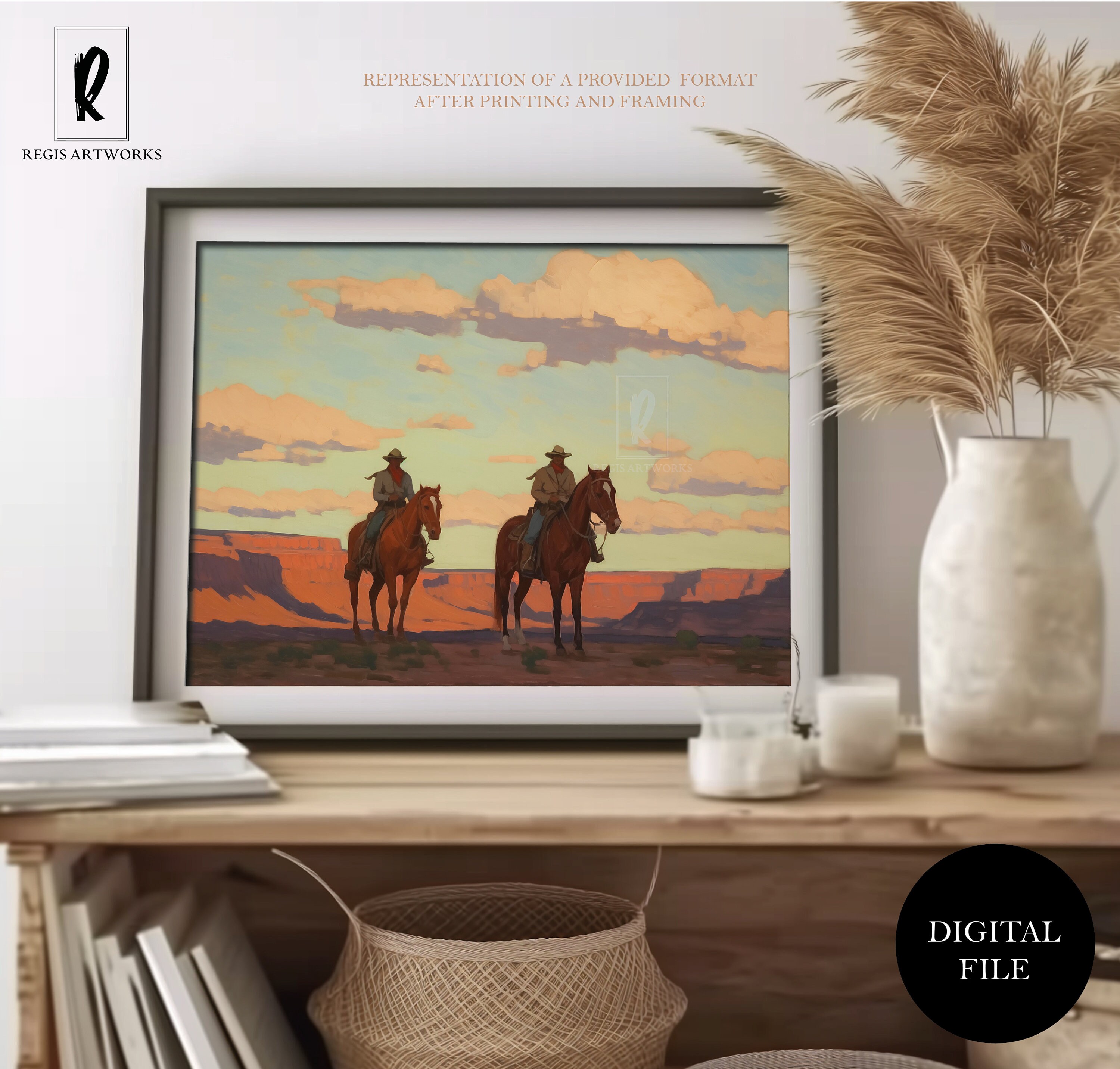 Cowboys at Sunset Vintage Print | Downloadable Artwork | Printable ...