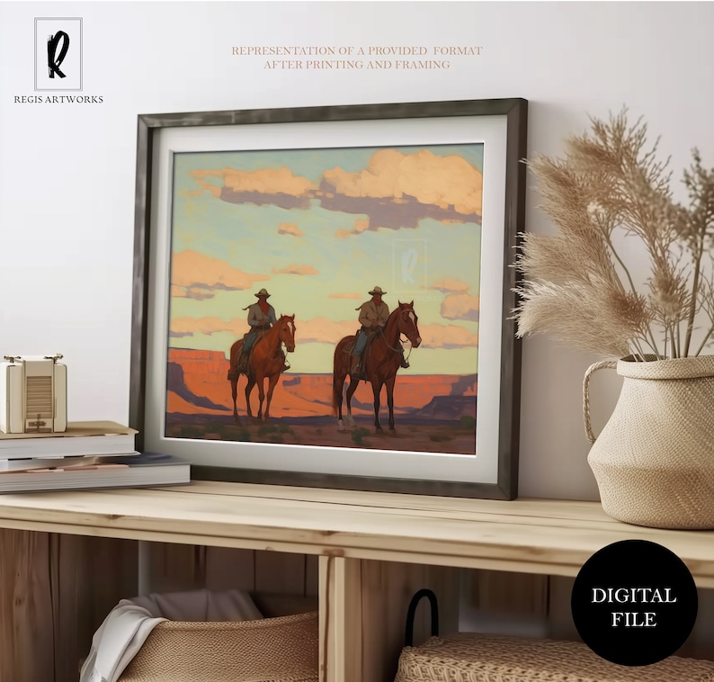 Cowboys at Sunset Vintage Print | Downloadable Artwork | Printable ...