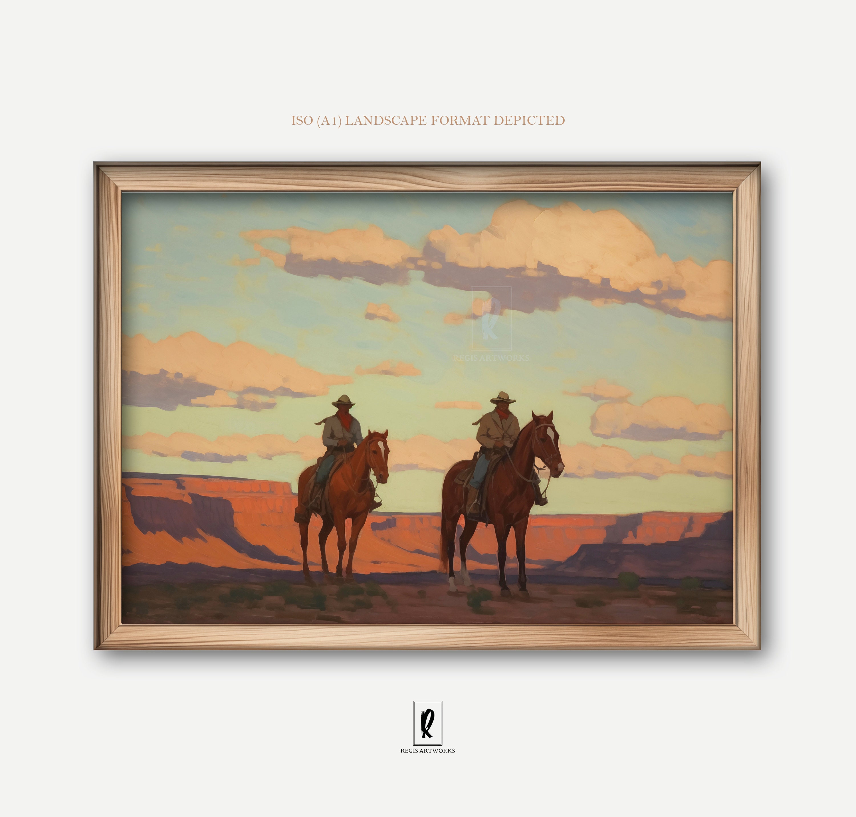 Cowboys at Sunset Vintage Print | Downloadable Artwork | Printable ...